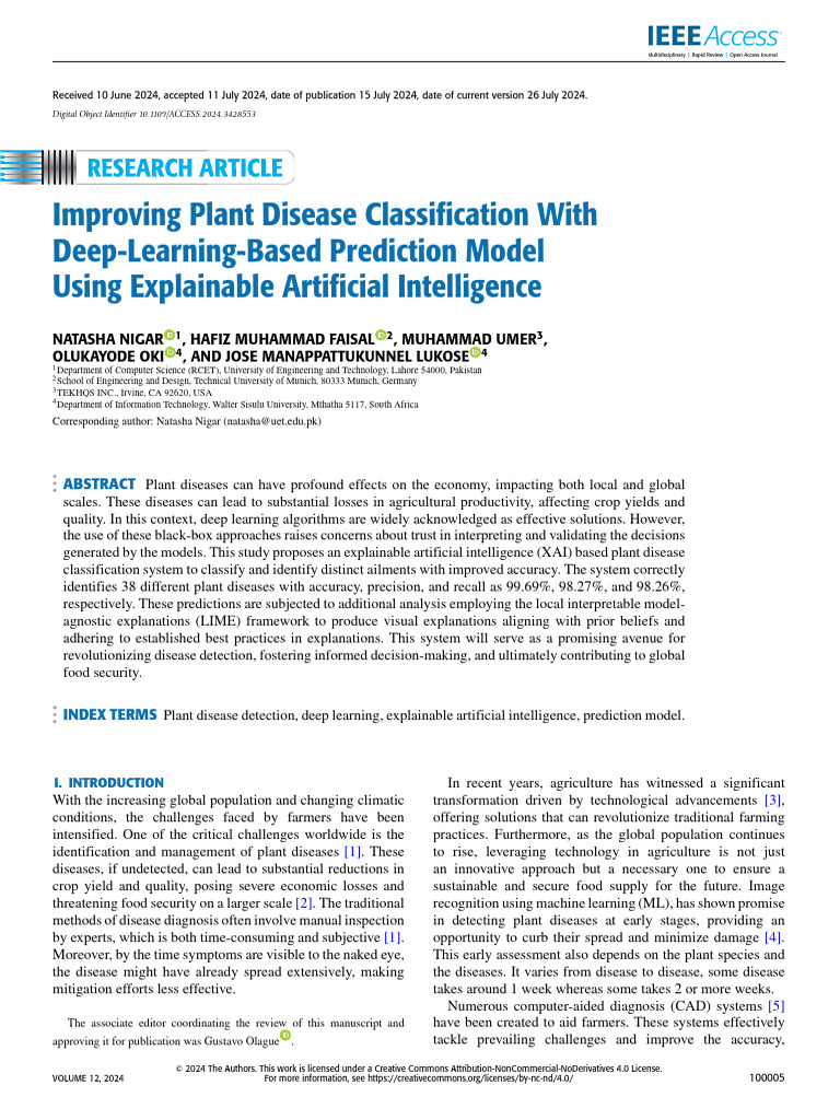Improving Plant Disease Classification With Deep Learning Based Prediction Model Using