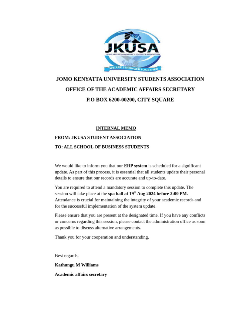 Jomo Kenyatta University Students Association Office of The Academic ...