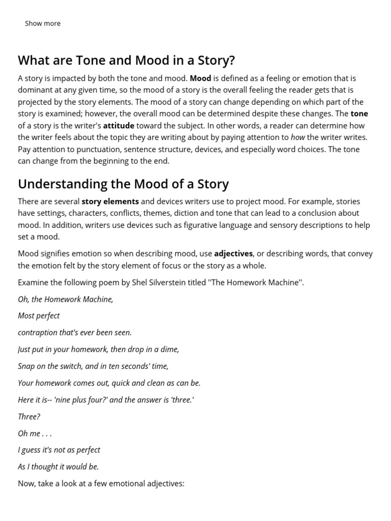 Tone and Mood of A Story | PDF