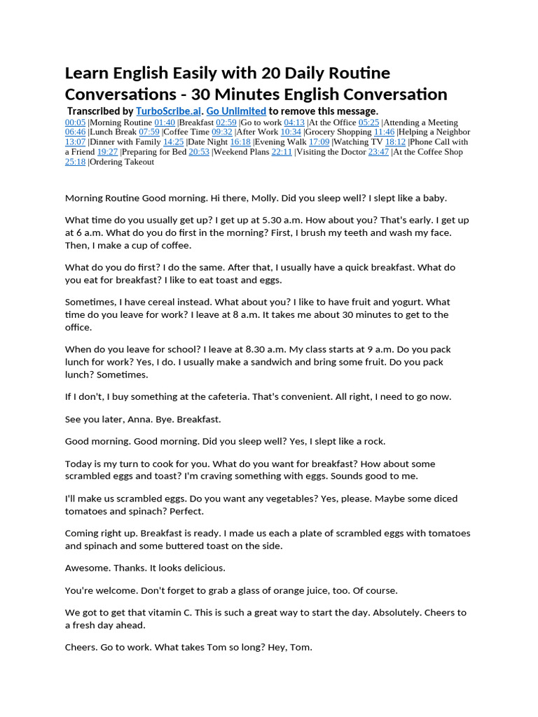 Learn English Easily With 20 Daily Routine Conversations - 30 Minutes ...