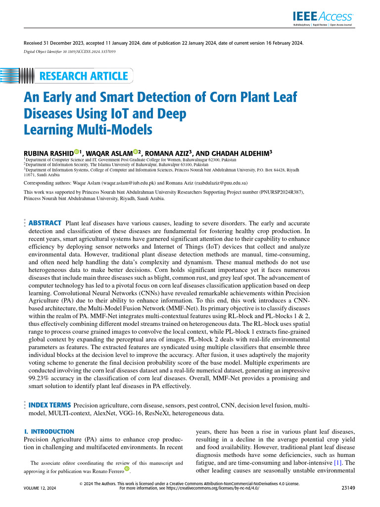 An Early and Smart Detection of Corn Plant Leaf Diseases Using IoT and ...