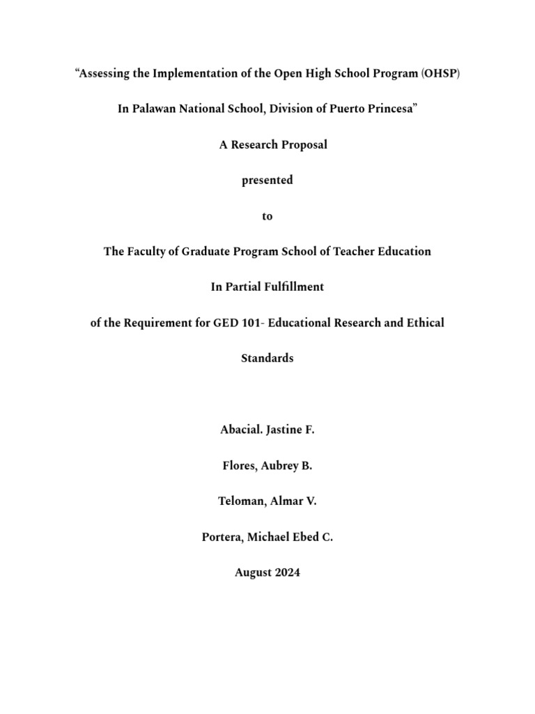 Assessing The Implementation of The Open High School Program OHSP 1 | PDF