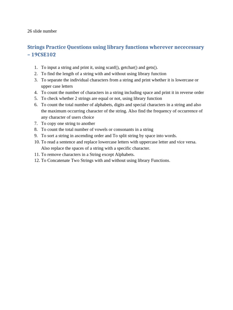 Strings Practice Questions | PDF