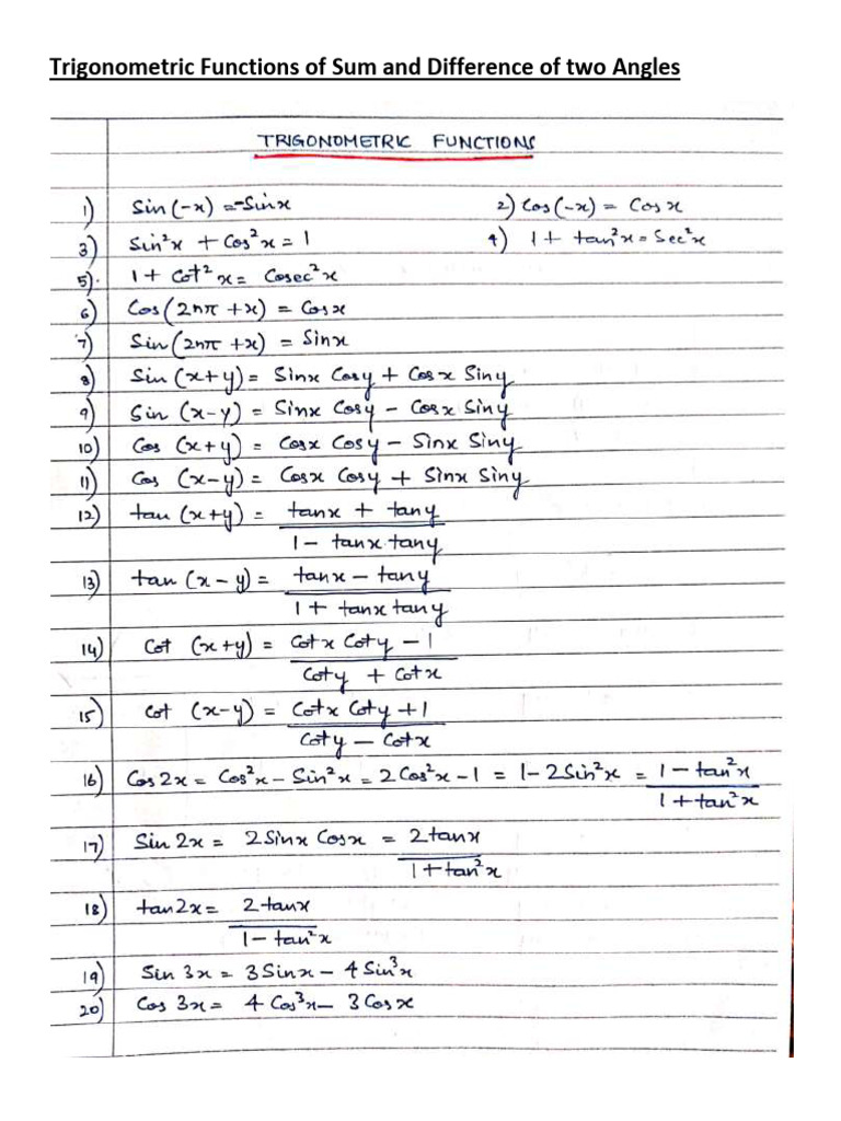 Trigonometric Functions of Sum and Difference of Two Angles | PDF