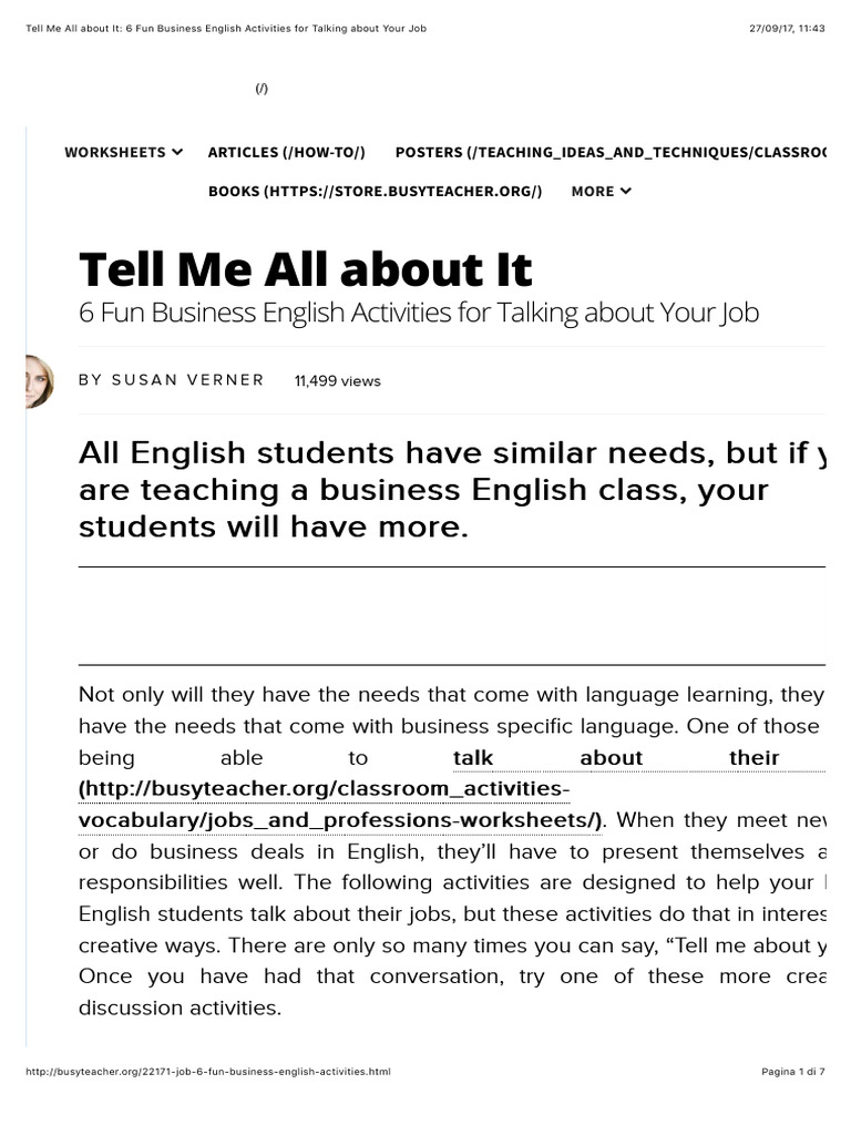 Tell Me All about It: 6 Fun Business English Activities for Talking ...