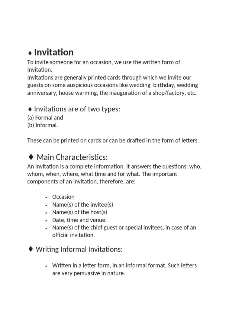 Informal Invitations (Format and Points To Remember) | PDF