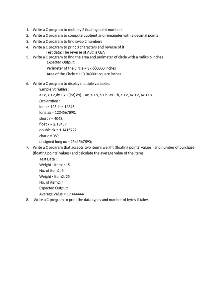 Practice Questions Various Datatypes Pdf