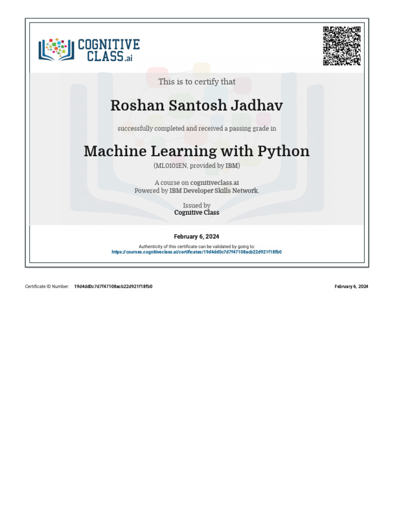 IBM ML0101EN Certificate | PDF