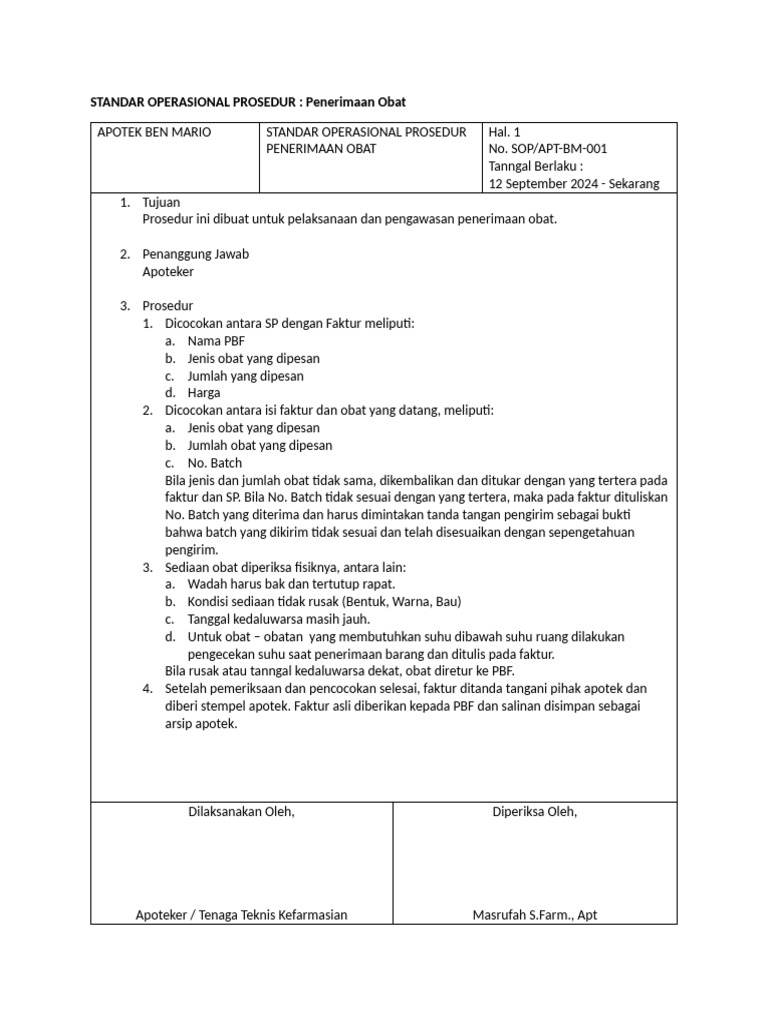 STANDAR OPERASIONAL PROSEDUR (SOP) | PDF