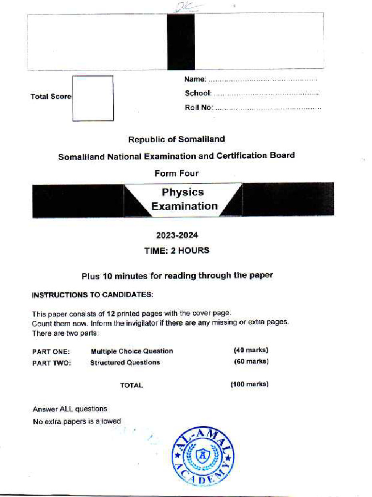 Physics Examination | PDF