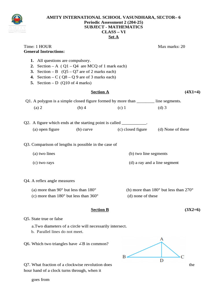 Class VI Mathematics Assessment 2 | PDF | Analytic Geometry | Euclidean ...