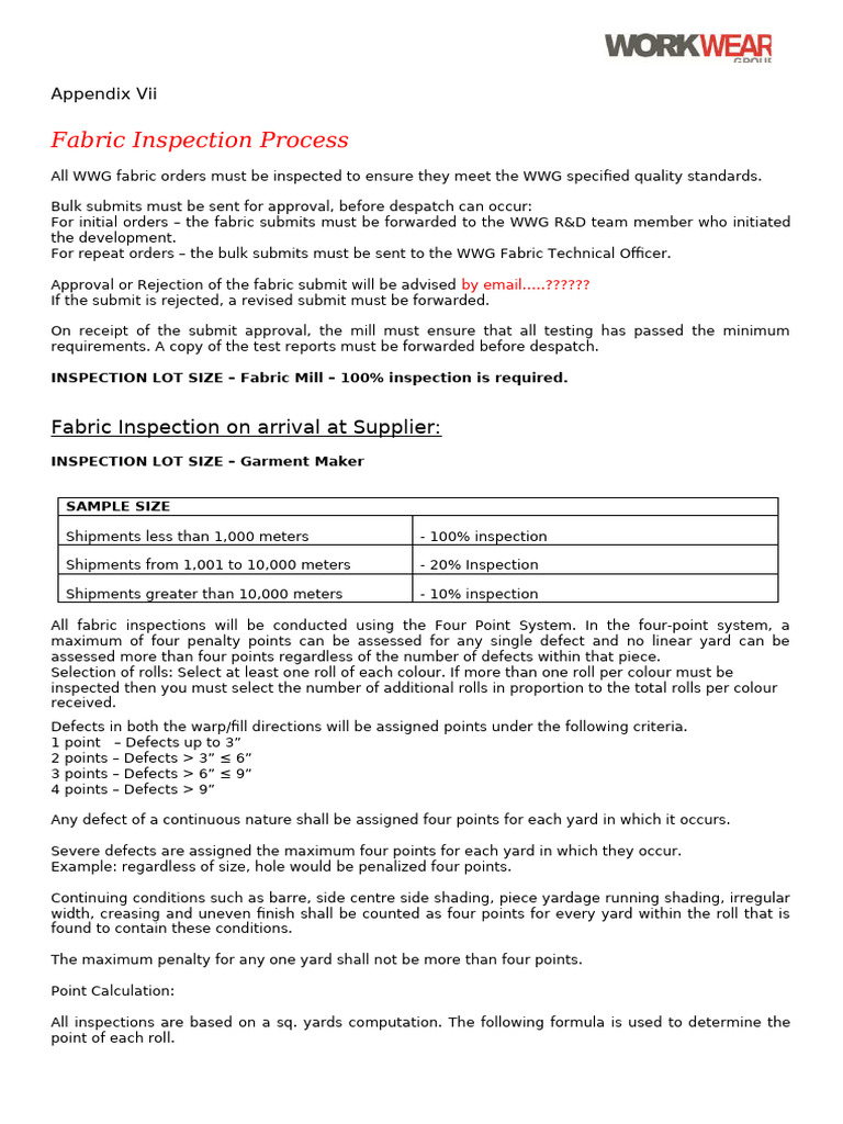 4 Appendix Vii .... WWG Fabric Inspection Procedure | PDF