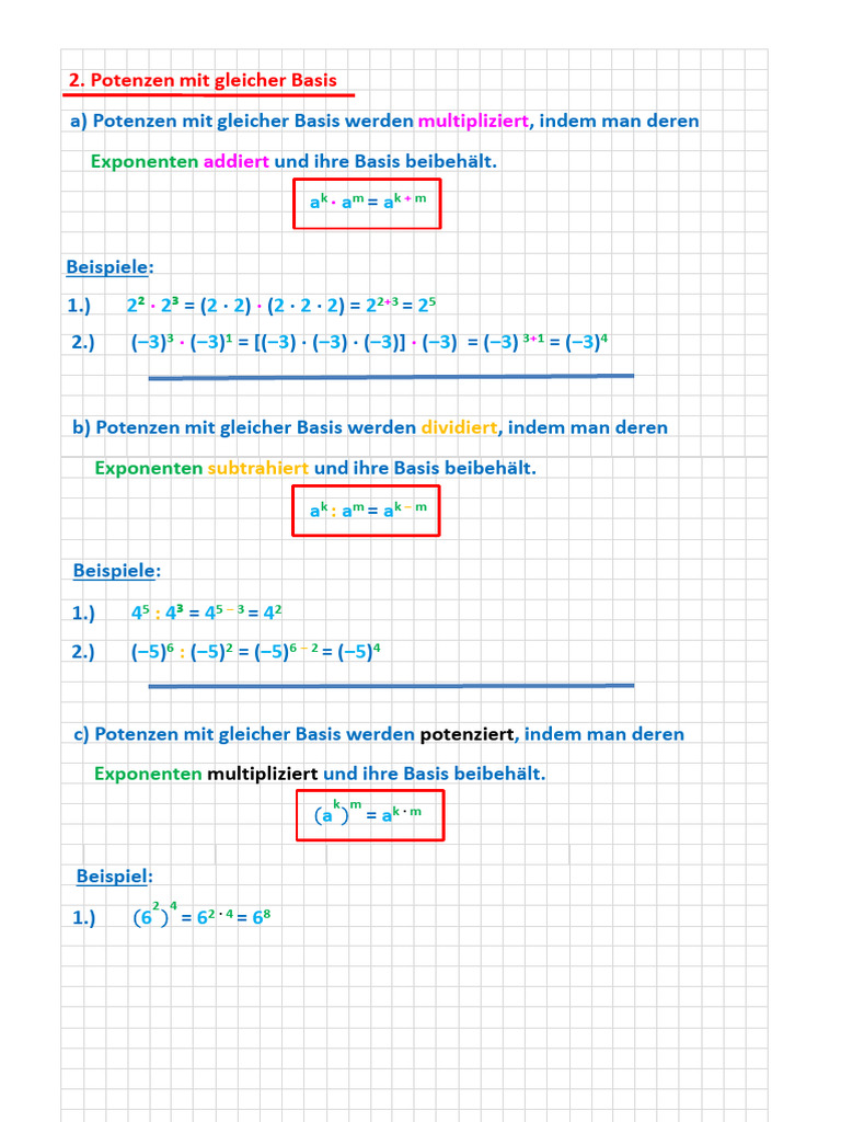 Potenzen Mit Gleicher Basis - Hefteintrag | PDF