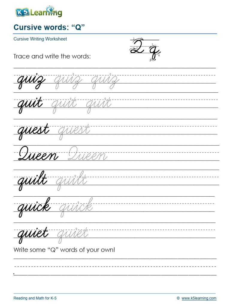 Handwriting Practice Words QQ Printable | PDF