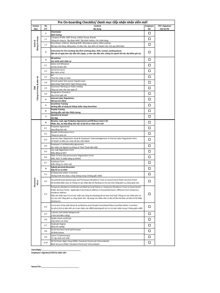 Pre Onboarding Checklist 2023 | PDF