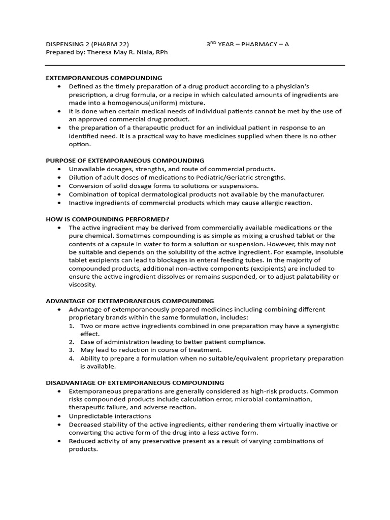 Dispensing 2 - Aug 27 PDF | PDF | Dose (Biochemistry) | Chemistry
