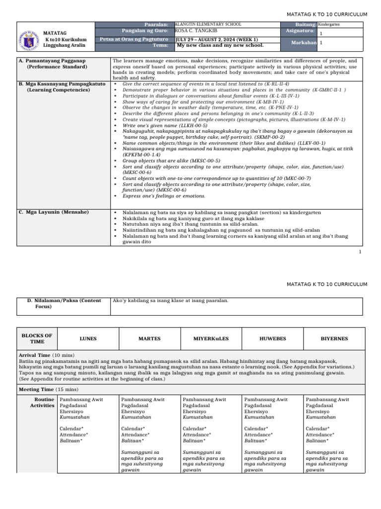 Matatag Kindergarten Dll