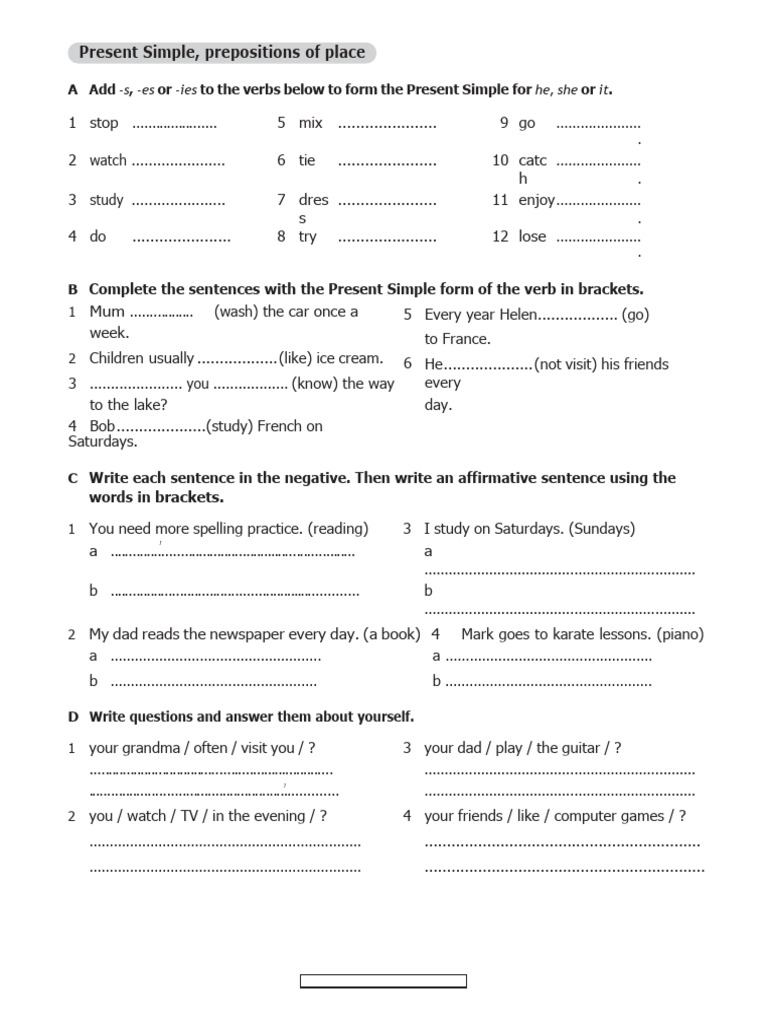 G2 Present Simple Worksheet | PDF | Grammar | Linguistics