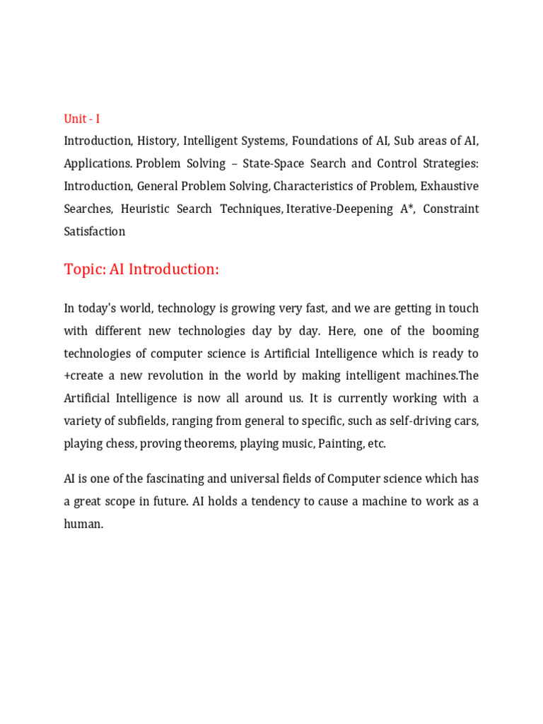 Ai Notes Unit 1 | PDF