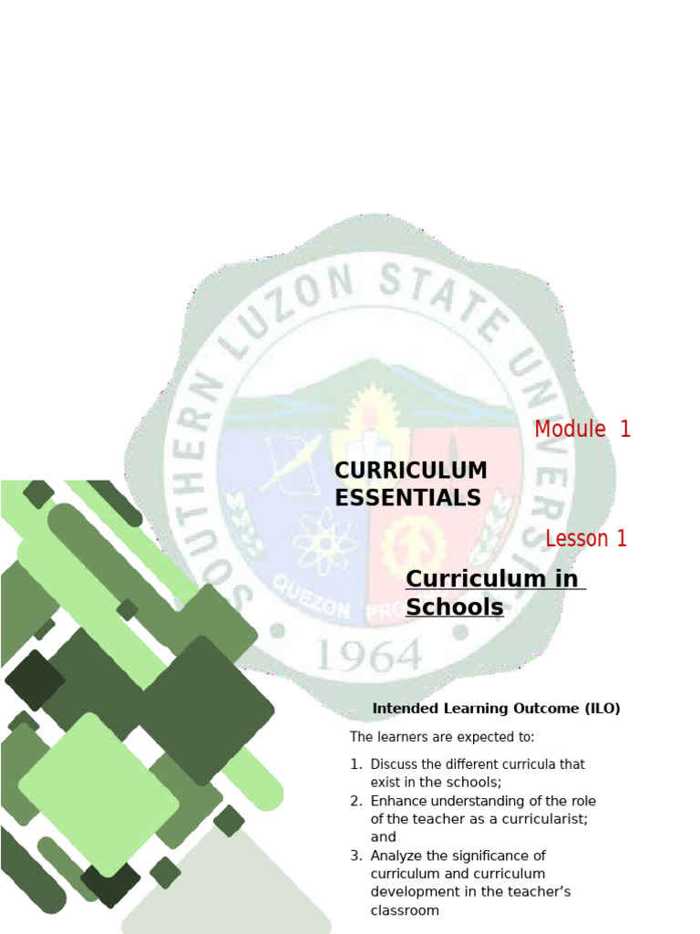 Module 1 Lesson 1 Curriculum in Schools | PDF