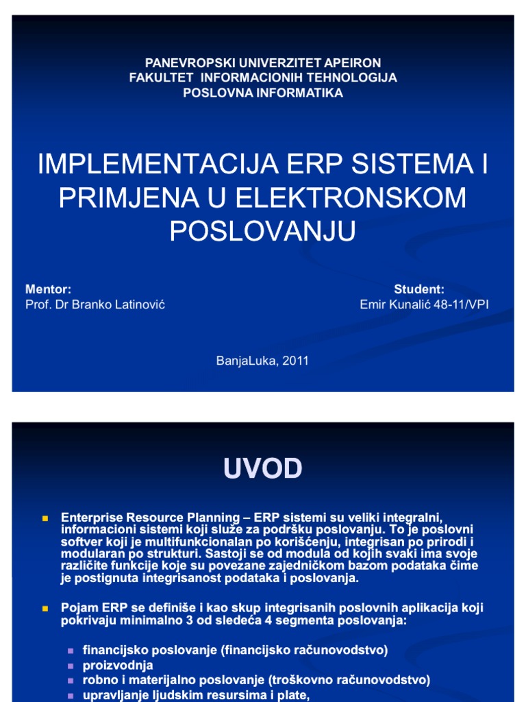 Implementacija ERP Sistema - Prezentacija | PDF