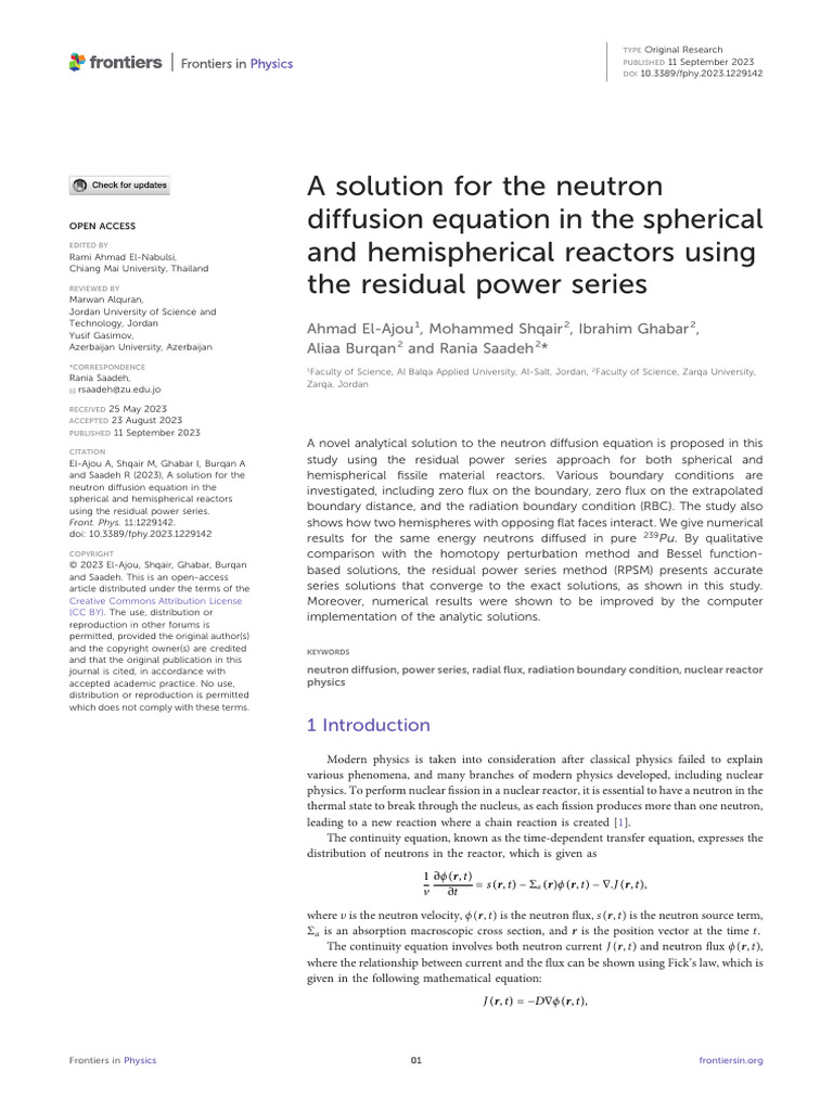 2023 OK A Solution For The Neutron Diffusion Equation in The Spherical and Hemispherical ...