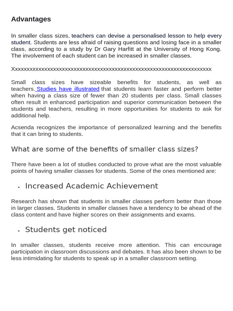 Advantages and Disadvantages of small class teaching | PDF