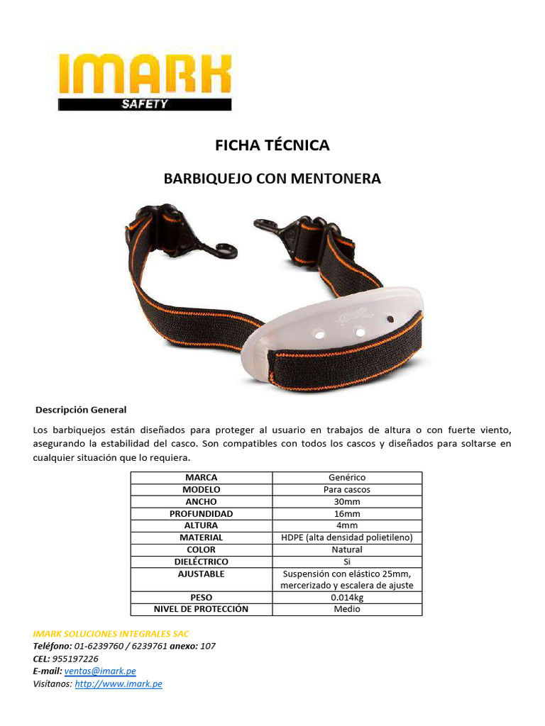 FICHA TÉCNICA IMARK 100011 BARBIQUEJO CON MENTONERA | PDF
