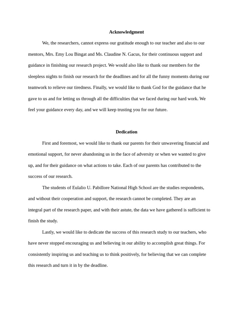 Acknowledgment and Dedication | PDF | Career & Growth | Self-Improvement