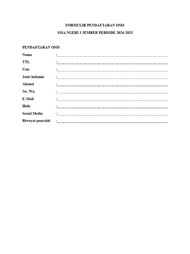 Formulir Pendaftaran Osis | PDF