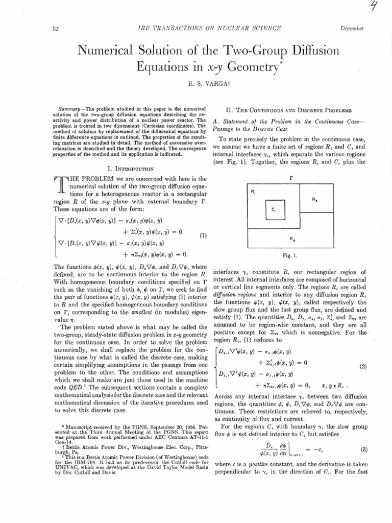 1956 Numerical Solution of the Two-Group Diffusion | PDF