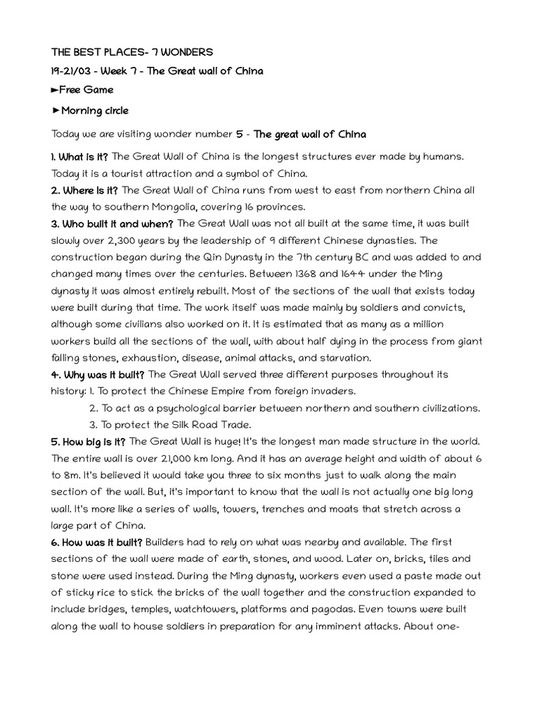 Great Wall of China: A 7 Wonders Overview | PDF | China | Social Science