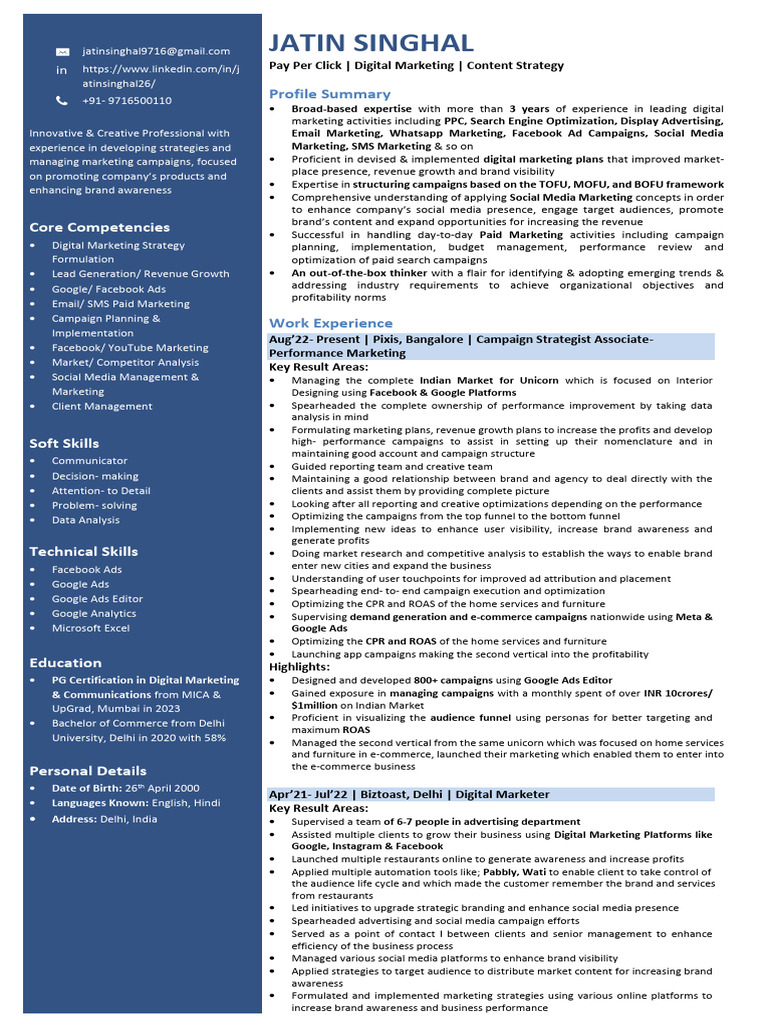 Jatin Singhal DM Resume Updated | PDF