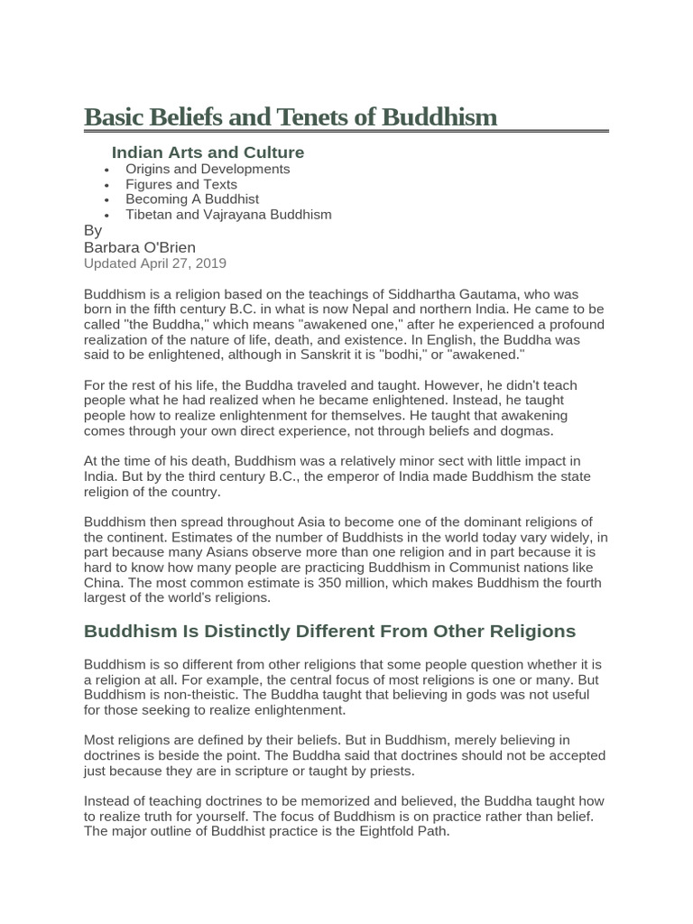 Buddhism Basic Beliefs and Tenets of Buddhism Worksheets | PDF