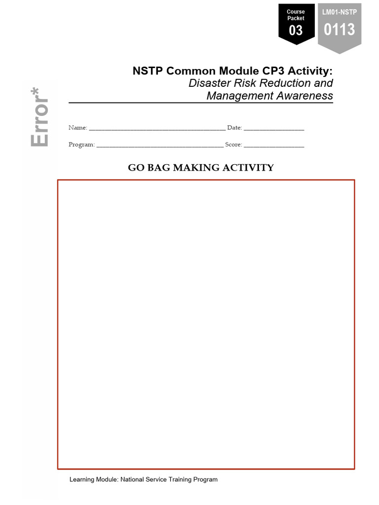 DRRM Awareness - Go Bag Activity Sheet | PDF
