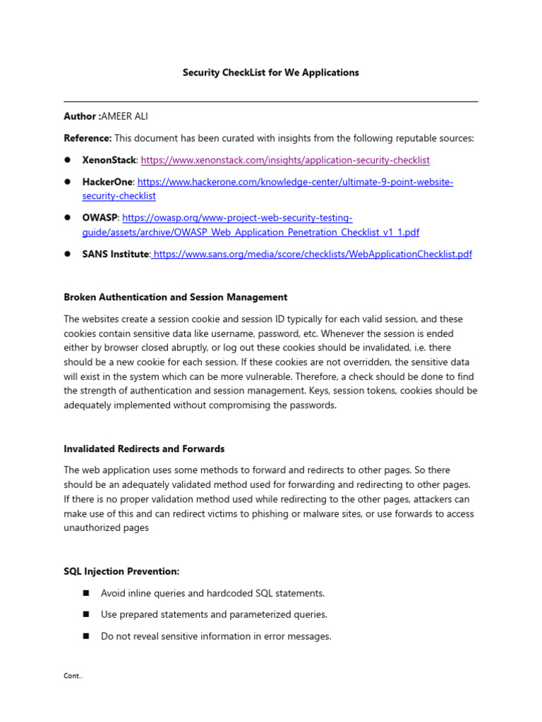 Web Application Security checkList | PDF Web Application Security checkList | PDF