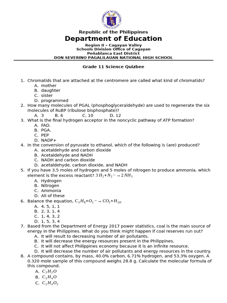 QUiz bee 2024.docx Grade 11 Final | PDF