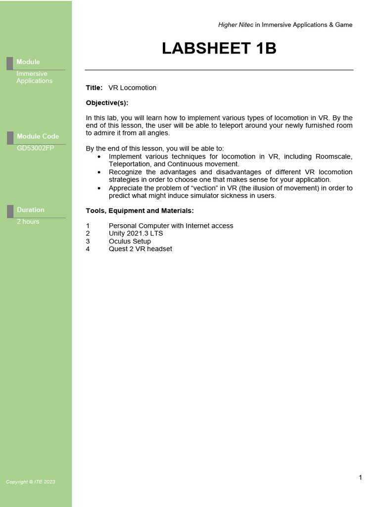 Lab 1B - VR Locomotion | PDF