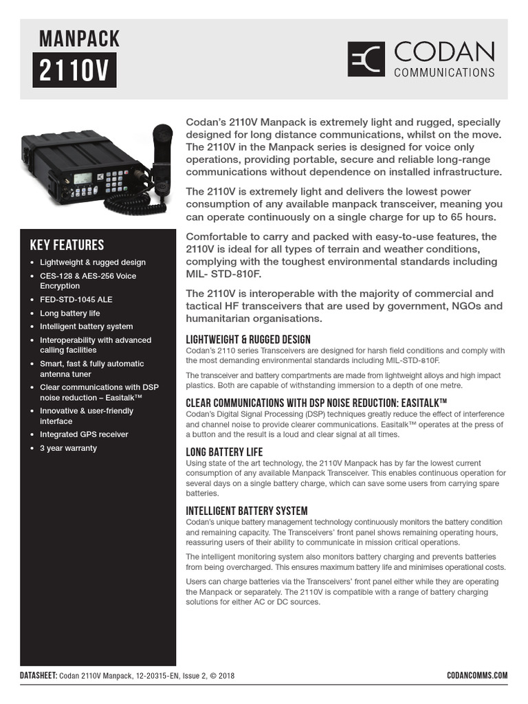 Codan - 12 20315 EN 2 - 2110V Manpack | PDF