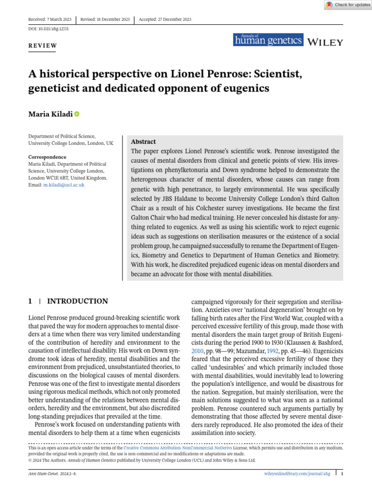 A Historical Perspective On Lionel Penrose: Scientist, Geneticist and ...