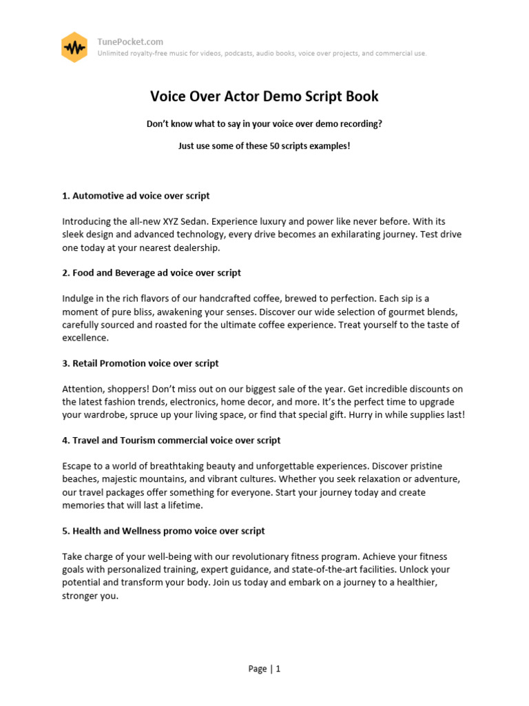 TunePocket VO Actor Demo Script Book | PDF