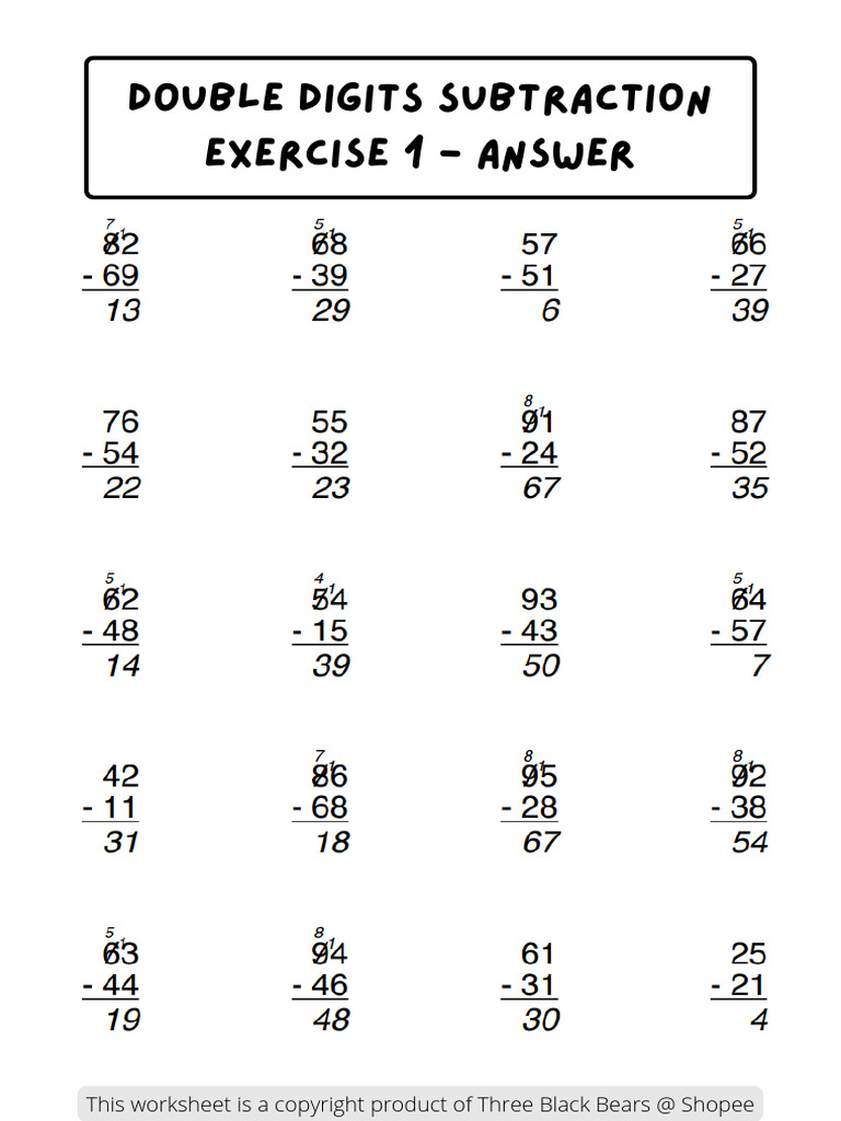 2 Digits Subtraction Answer | PDF