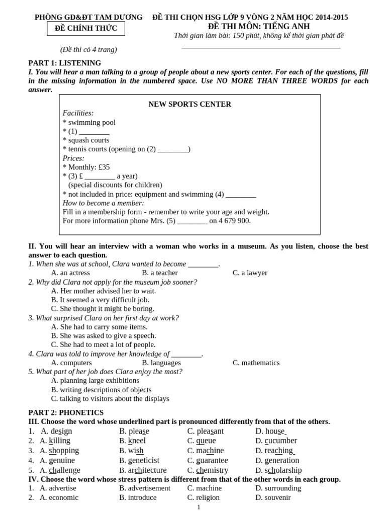 De Thi HSG Anh 9 2015dap An V2 | PDF | Bat | Language Arts & Discipline