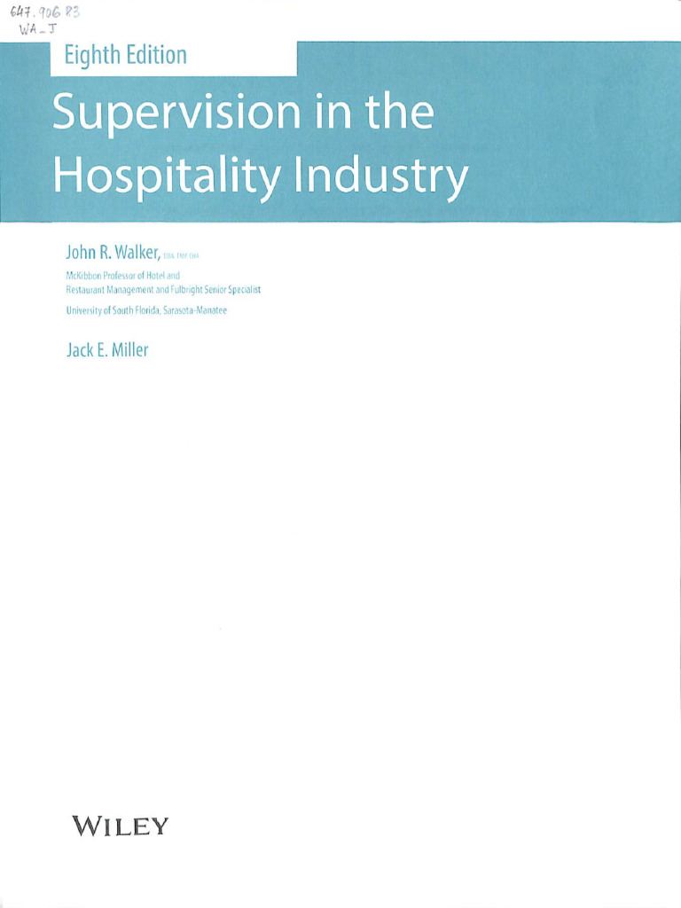 2017 BOOK - Supervision in The Hospitality Industry, 8e - Walker | PDF