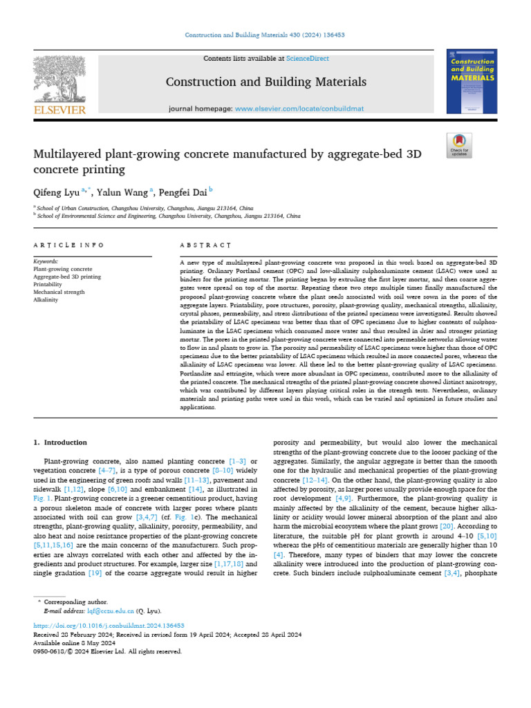 Multilayered Plant-Growing Concrete Manufactured by Aggregate-Bed 3D | PDF