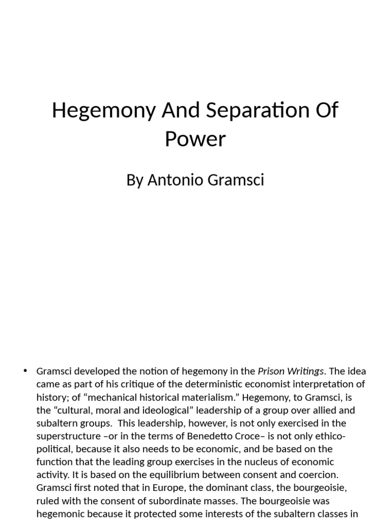 Hegemony and Separation of Power: by Antonio Gramsci | PDF