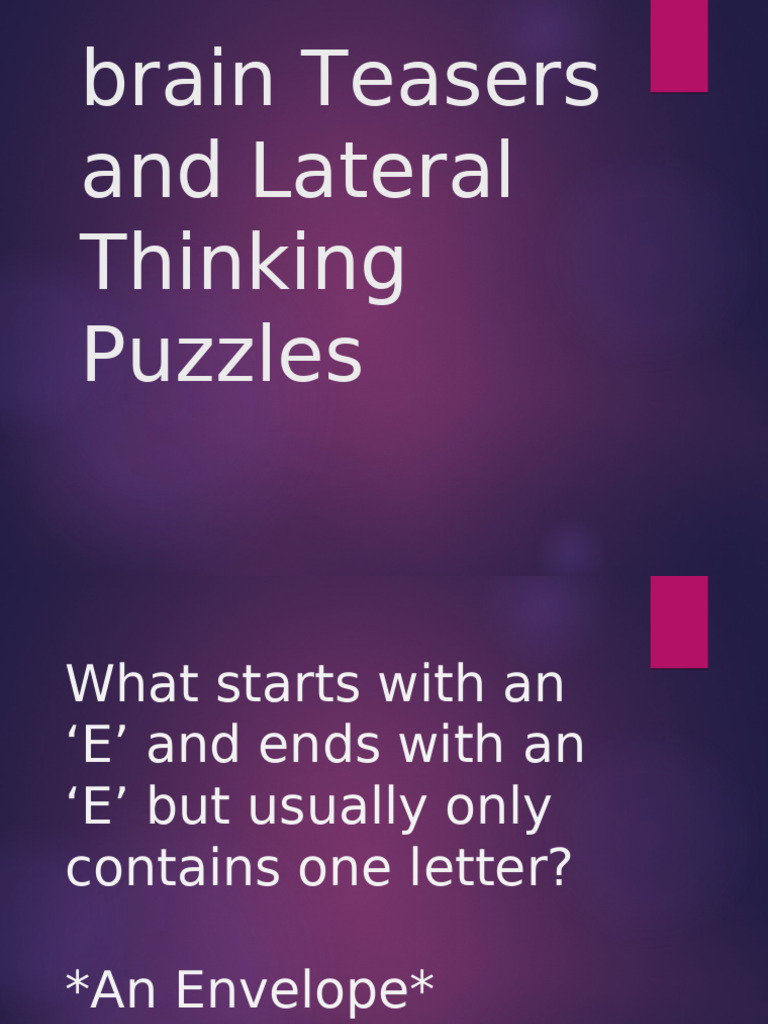 Brain Teasers and Lateral Thinking Puzzles | PDF