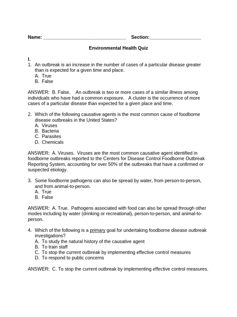 Environmental Health Quiz | PDF