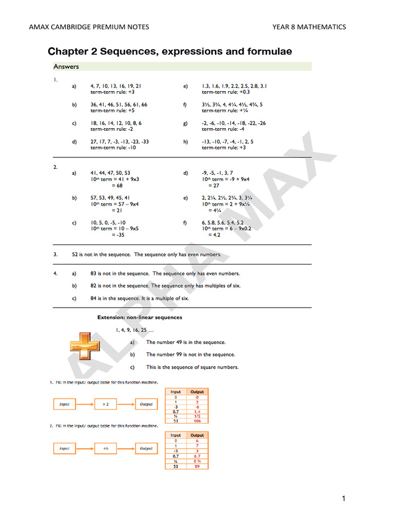 Chapter2 Sequences Expressions and Formulae MS | PDF