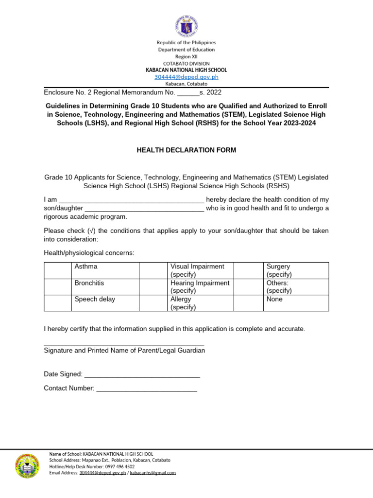 Health Declaration Form | PDF